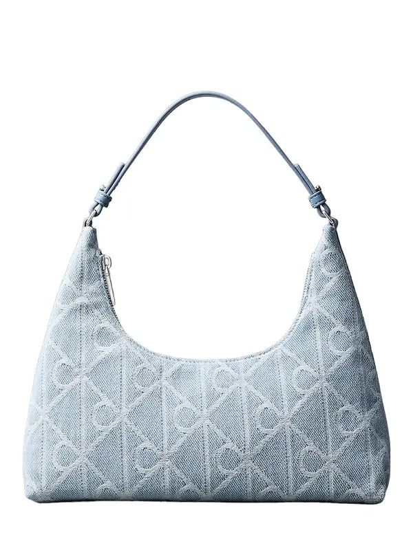 Calvin Klein Allover Emblem Logo Denim Shoulder Bag - Denim Light Wash