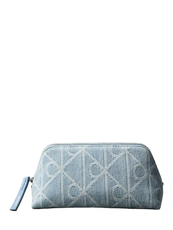 Calvin Klein Allover Emblem Logo Denim Beauty Case - Denim Light Wash