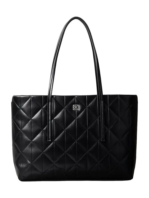 Calvin Klein Quilted Emblem Logo Small Tote - Black