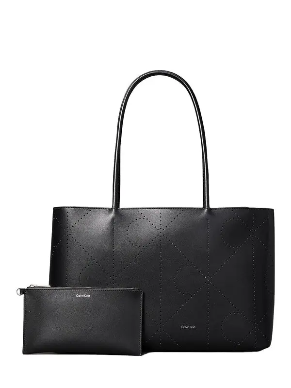 Calvin Klein Perforated Emblem Logo Tote Bag - Black