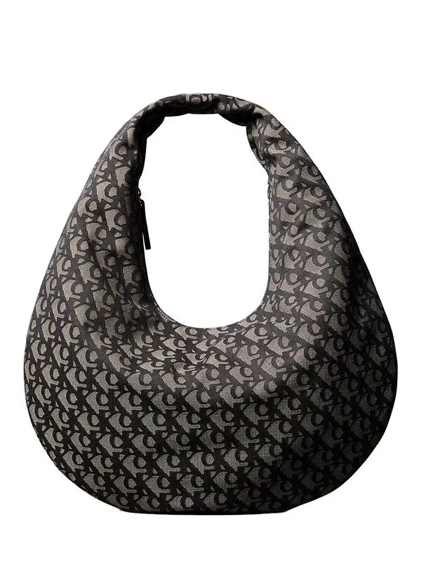 Calvin Klein Allover Monogram Crescent Shoulder Bag - Black / Lotus Beige