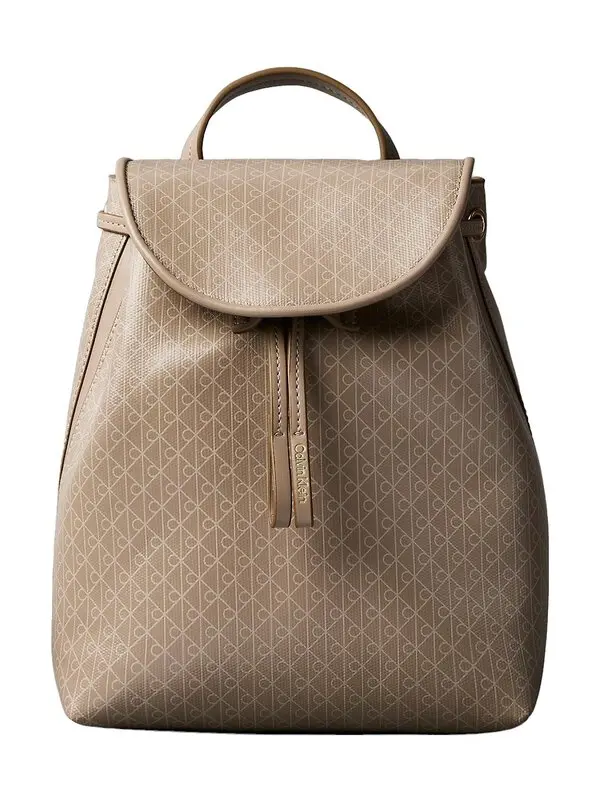 Calvin Klein Allover Emblem Logo Backpack - Desert Taupe Aop