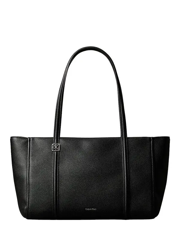 Calvin Klein Emblem Logo Pebble Tote Bag - Black