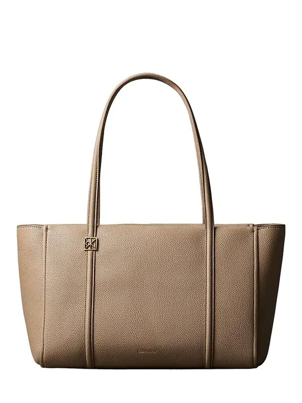 Calvin Klein Emblem Logo Pebble Tote Bag - Desert Taupe