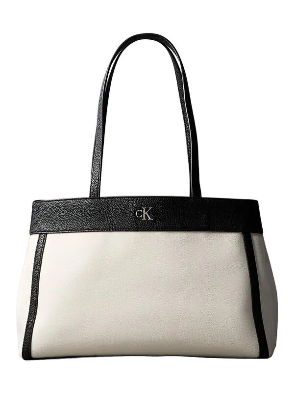 Calvin Klein Monogram Canvas Medium Tote Bag - White Canvas