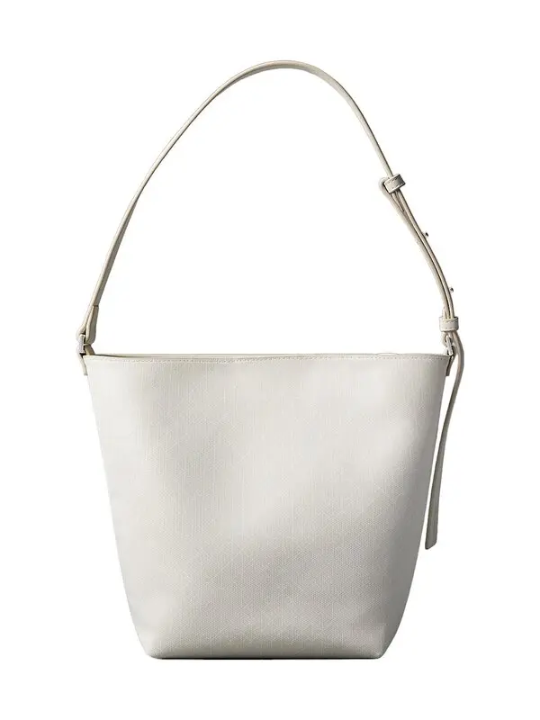 Calvin Klein Allover Emblem Logo Bucket Bag With Pouch - Lily White Aop