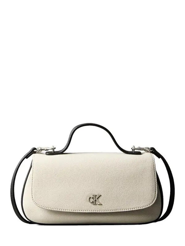 Calvin Klein Monogram Canvas Handle Shoulder Bag - White Canvas