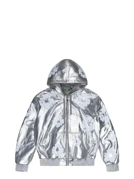 DENIM TEARS Leather Cotton Wreath Zip Hoodie - Silver