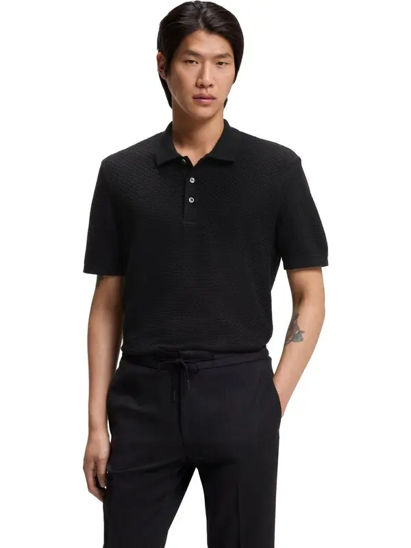 BOSS Basket-weave Polo Shirt In Cotton - Black