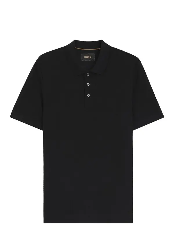 BOSS Basket-weave Polo Shirt In Cotton - Black