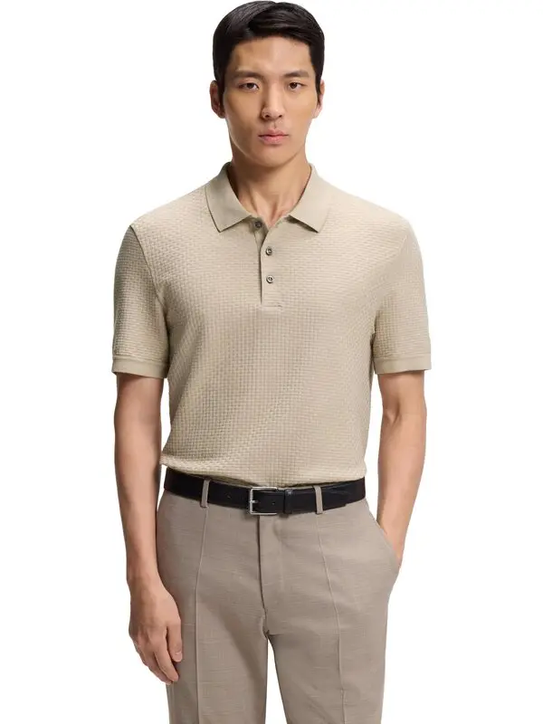 BOSS Basket-weave Polo Shirt In Cotton - Khaki
