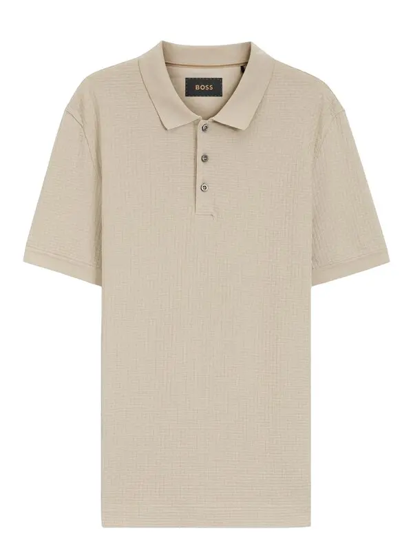 BOSS Basket-weave Polo Shirt In Cotton - Khaki