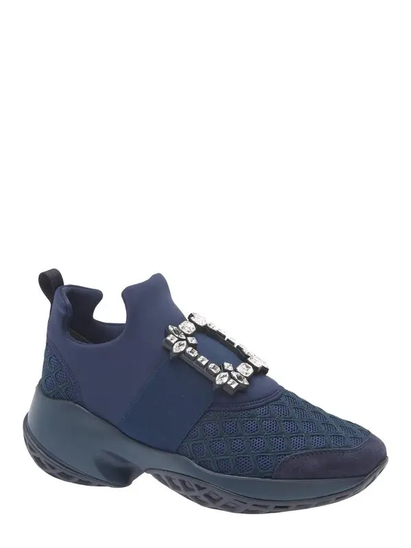 ROGER VIVIER Viv Crystal Buckle Slip-on Sneakers - Blue Chiaro