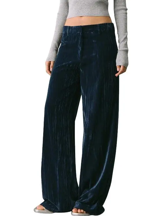 Mango Straight Velvet Pants - Navy