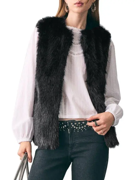 Mango Faux Fur Vest - Black