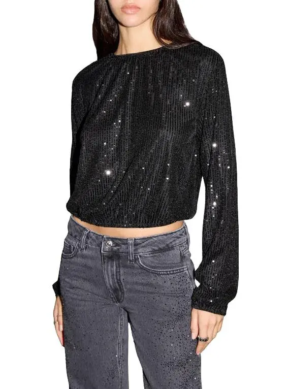 Mango Sequin Embellished Crop Top - Black