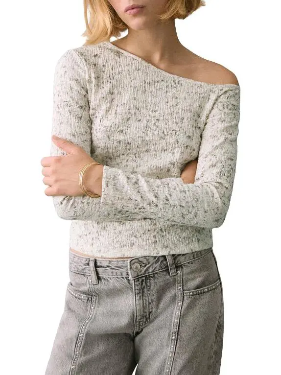 Mango One-shoulder Ruched Long-sleeve Top - Ecru