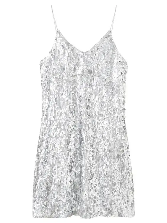 Mango Sequin Minidress - Silver