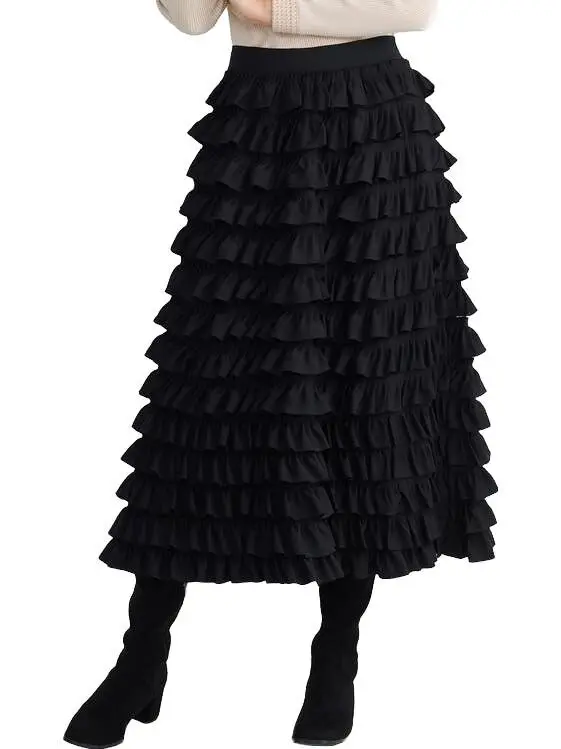 BRAVE+TRUE Symphony Layered Ruffle Maxi Skirt - Black