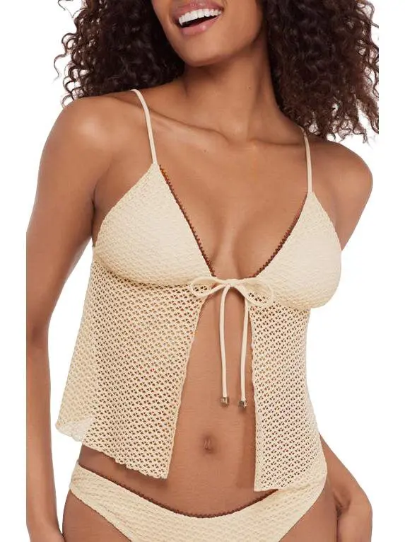 Steve Madden Tie Front Split Front Crop Tankini Top - Pearl