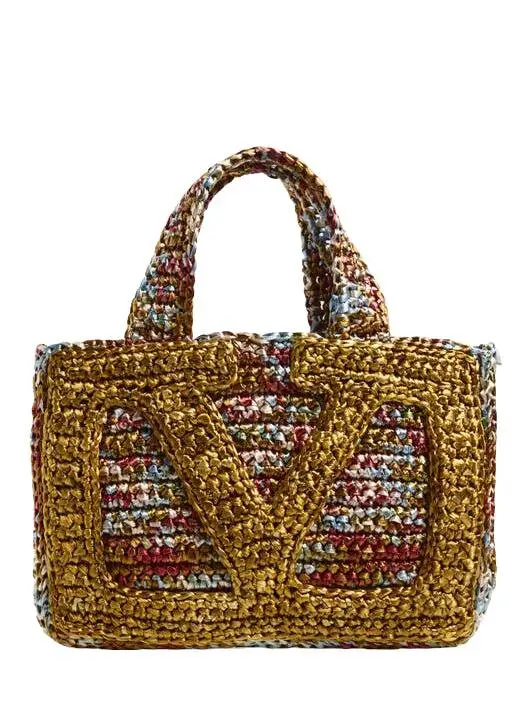 Valentino Garavani Small Viva Superstar Raffia Tote - Brown Multi