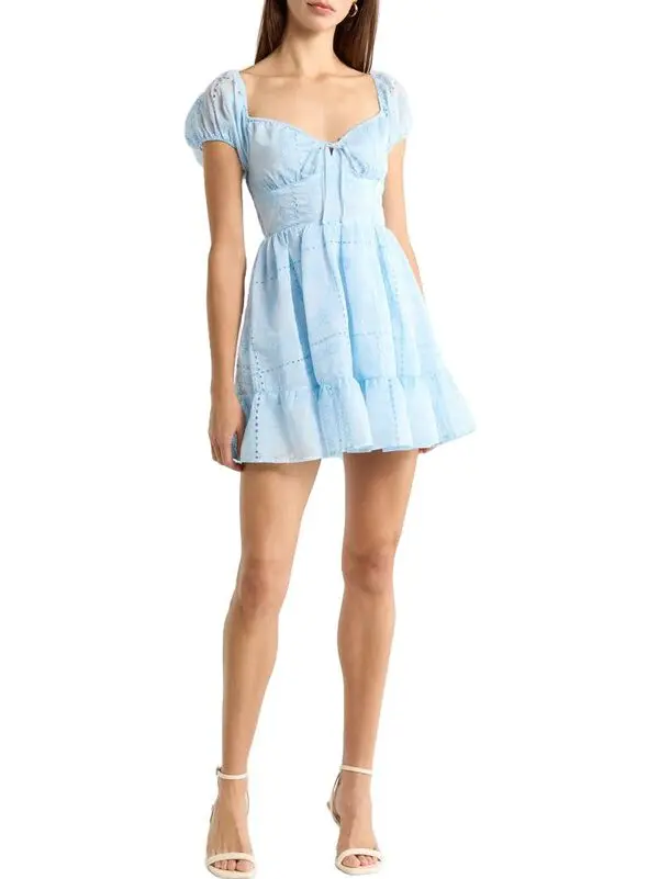 ALL IN FAVOR Embroidered Eyelet Ruffle Hem Minidress - Periwinkle