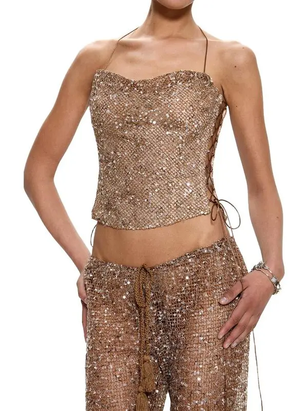 JADED LONDON Sequin Knit Corset Top - Gold