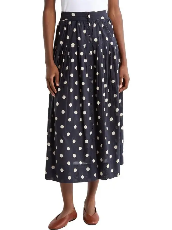 The Great. The Highland Polka Dot Cotton Skirt - Navy W/cream Polka Dots
