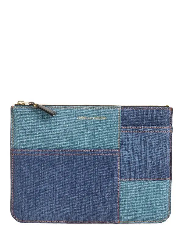 Comme Des Garçons Denim-print Leather Pouch - Blue