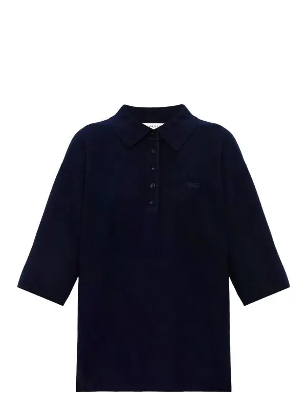 GESTUZ Buttoned Polo Top - Blue