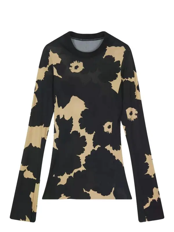LESS Printed Long Sleeve Top - Black