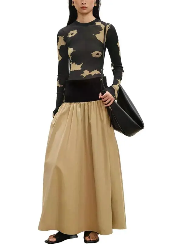 LESS Printed Long Sleeve Top - Black