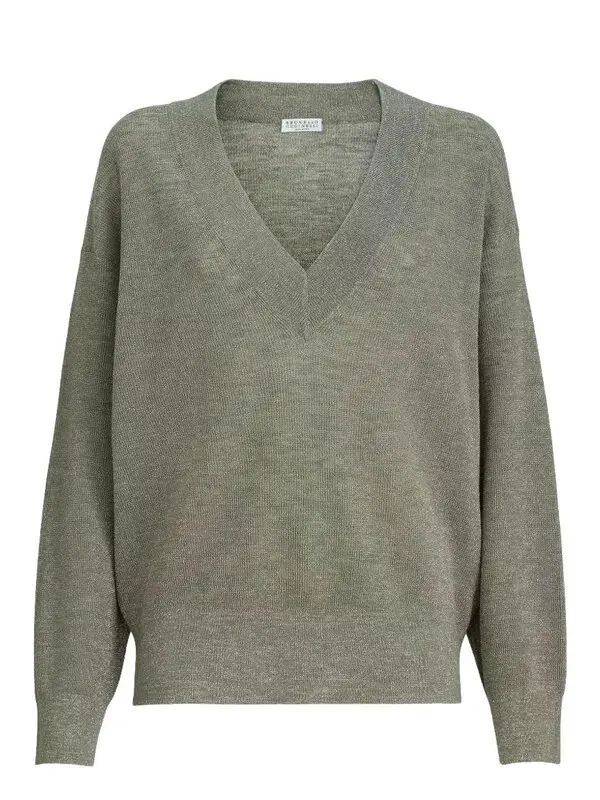Brunello Cucinelli V-neck Long Sleeve Top - Green