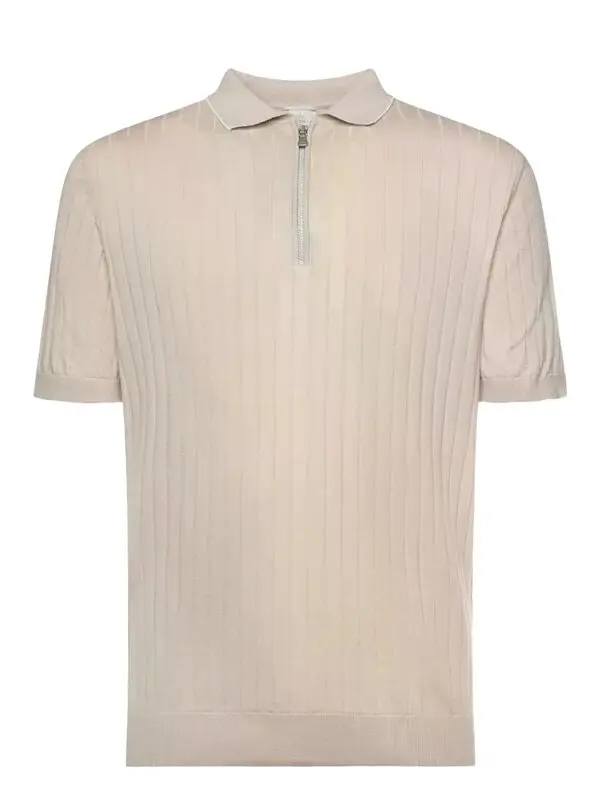 Eleventy Zip-neck Ribbed Polo Shirt - Neutrals