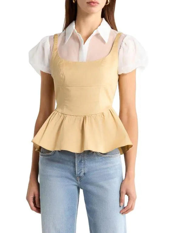 Astr The Label Layered Peplum Top - Khaki White