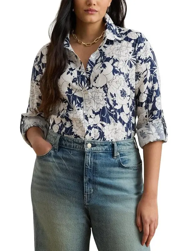Ralph Lauren Karrie Floral Linen Shirt - White/navy