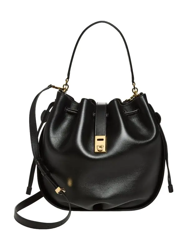 FERRAGAMO Hug Leather Bucket Bag - Nero