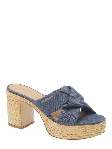 FERRAGAMO Douglas Platform Slide Sandal - Denim