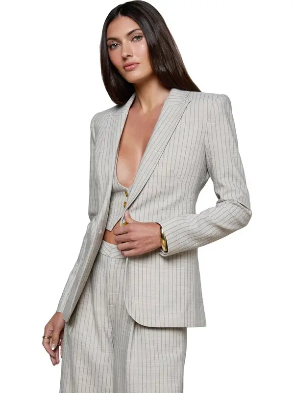 L'Agence Sheila Longline Blazer - Grey/tan Pinstripe
