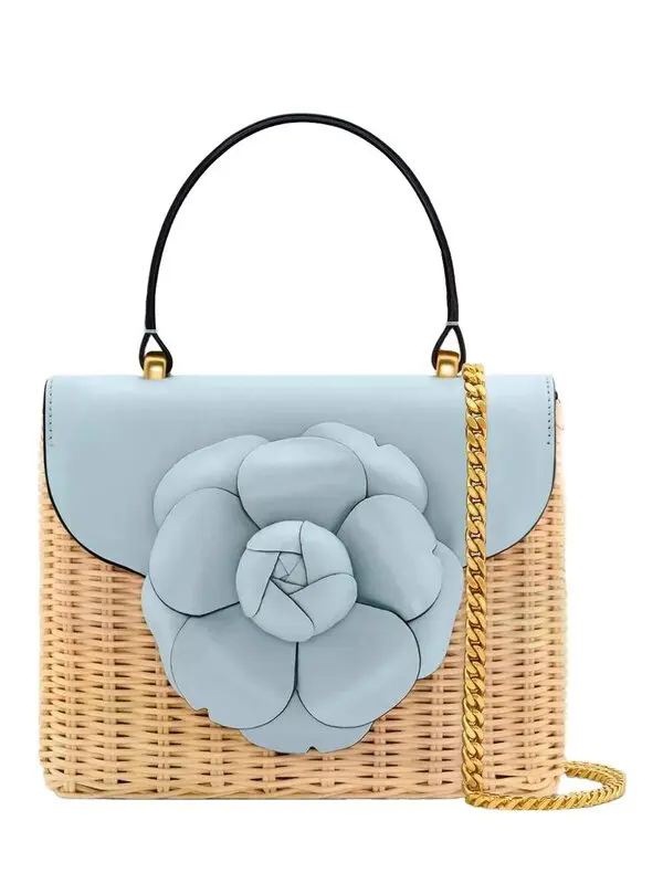 Oscar De La Renta Flower-appliqué Wicker Tote Bag - Neutrals