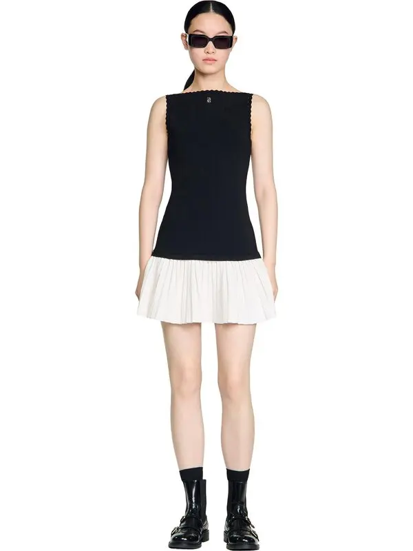 Sandro Slim-fit Two-tone Mini Dress - Black