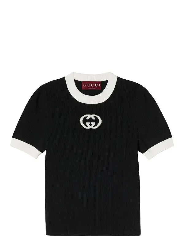 Gucci Ribbed T-shirt With Interlocking G Intarsia - Black