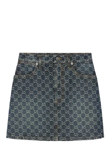 Gucci Gg Cotton Denim Jacquard Mini Skirt - Blue