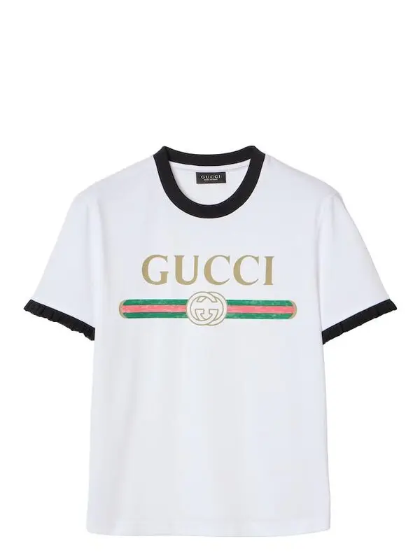 Gucci Cotton Jersey T-shirt With Web And Interlocking G Print - White