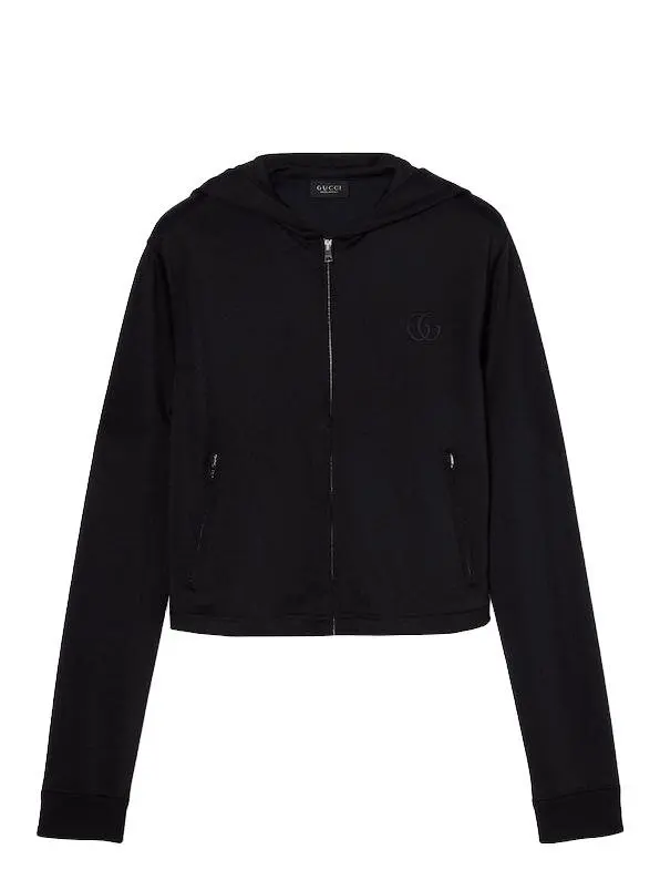 Gucci Jersey Zip Jacket With Double G Embroidery - Black