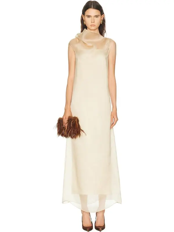 SEV High Neck Organza Column Dress - Sand