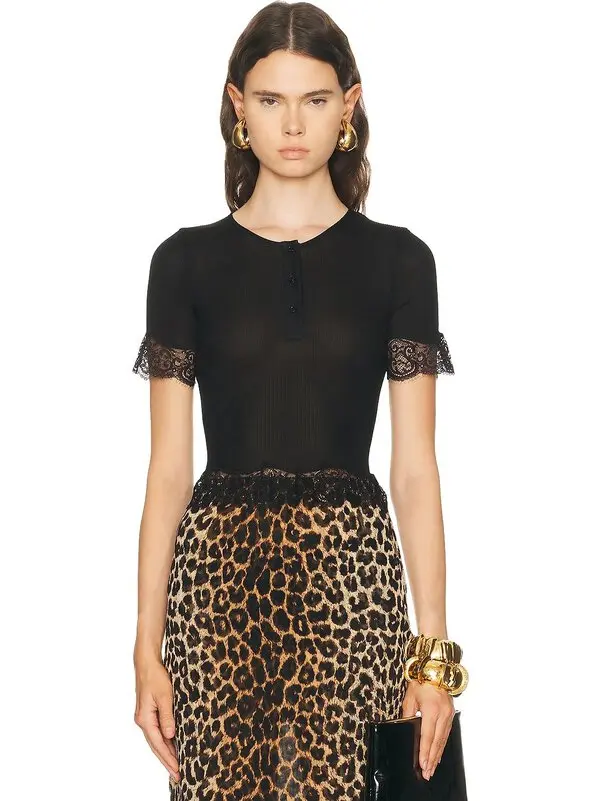 Saint Laurent Lace Short Sleeve Top - Noir
