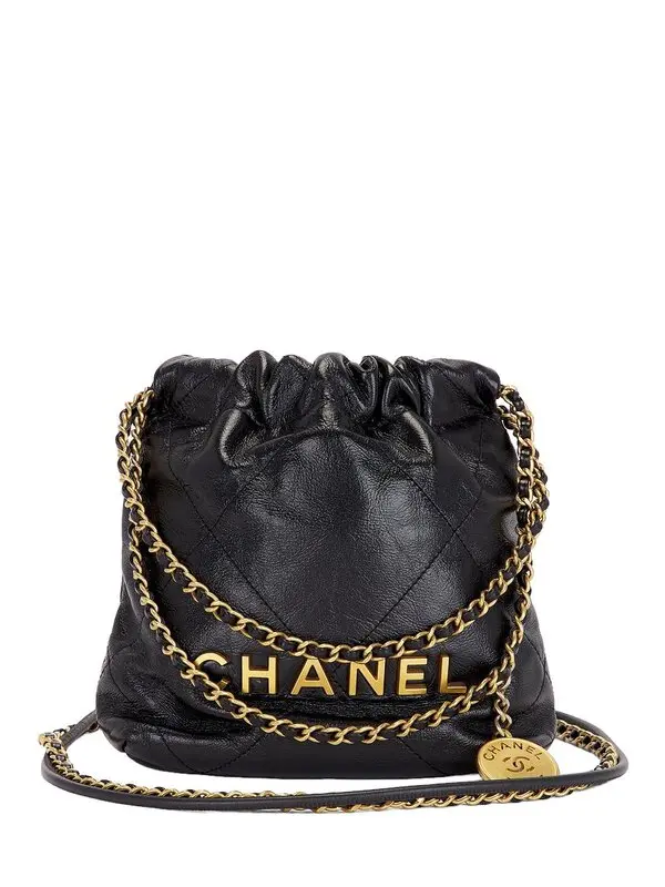 Chanel Shiny Calfskin Mini 22 Hobo Bag - Black