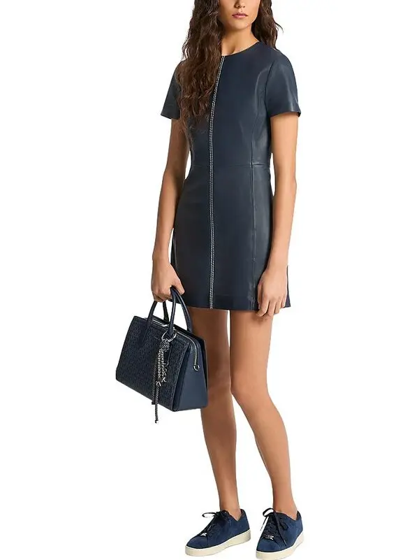 Michael Kors Leather Mini Dress - Midnight Blue