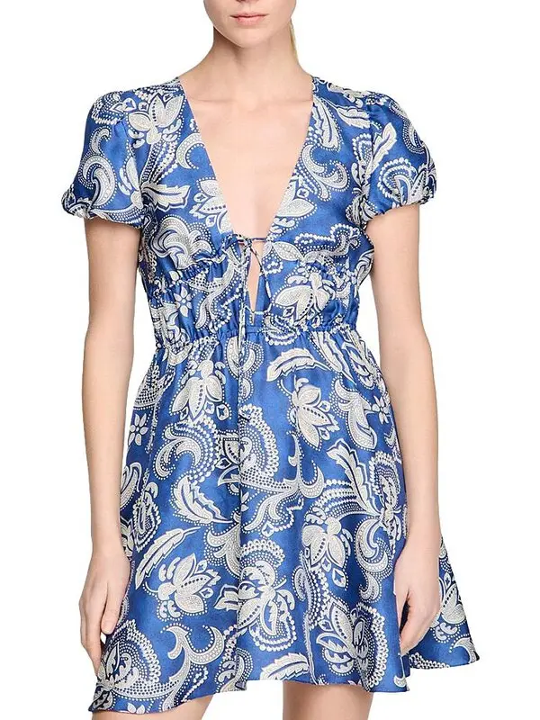 Sandro Floral Print Short Dress - Blue / Ecru